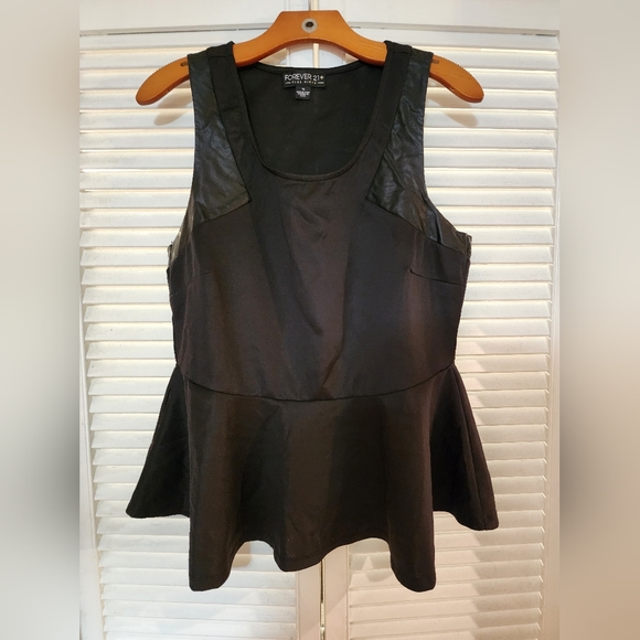 Forever 21 | Tops | Forever 2 Faux Leather And Spandex Peplum Top 1x ...